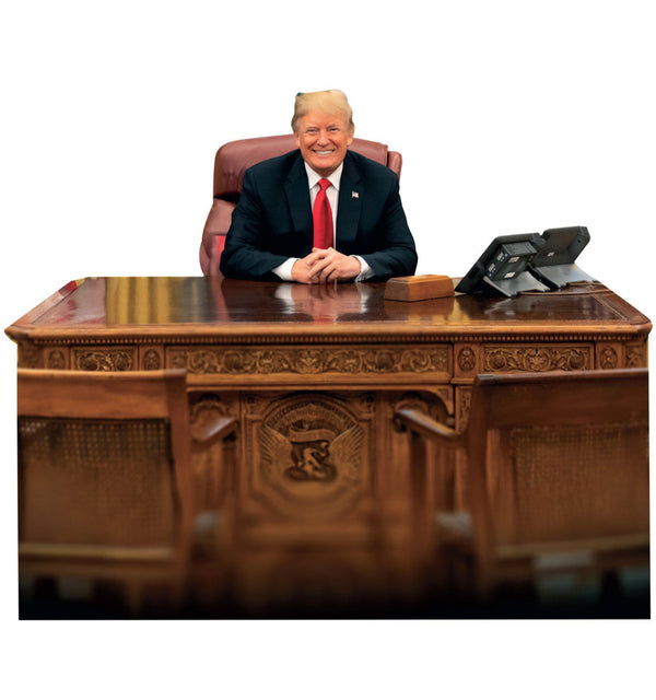 Life-Size President Trump Behind Desk Cardboard Cutout